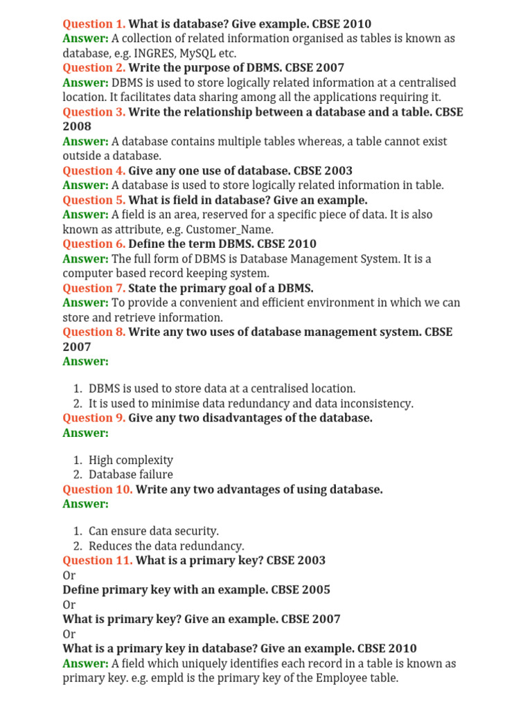 Question Bank IT Class 10 | PDF | Databases | Relational Database