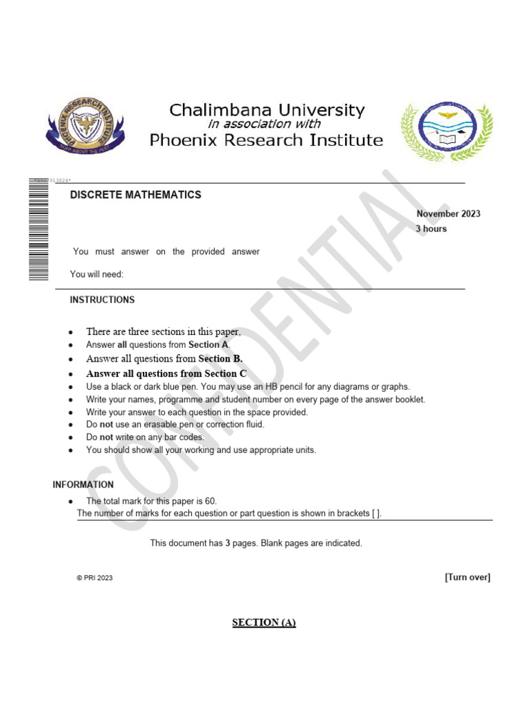 Discrete Math Final Exam - November2023 | PDF | Numbers | Discrete ...
