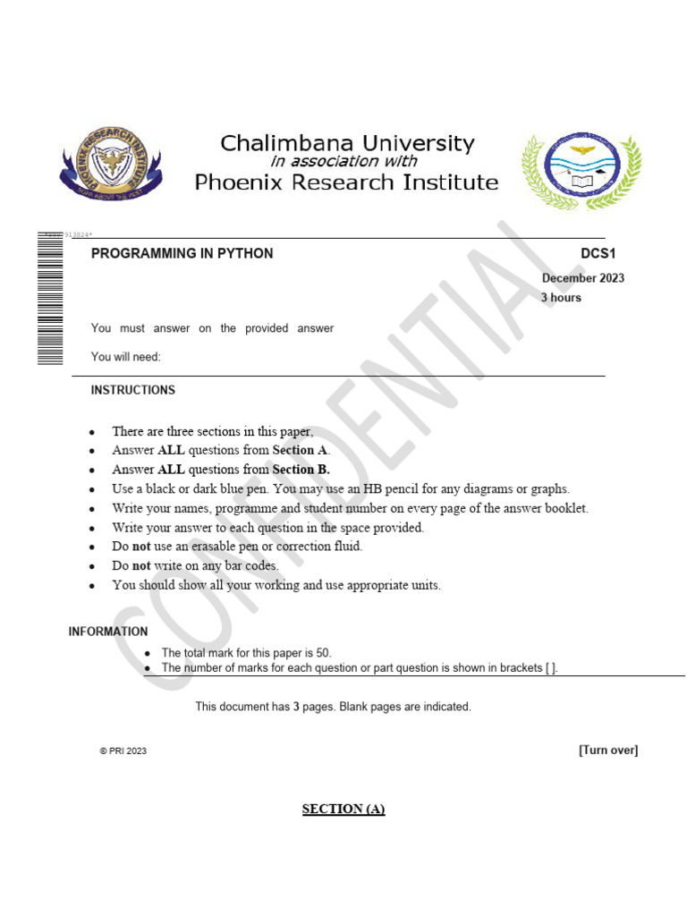 Python Final Exam - ODL December2023 | PDF | Control Flow | Software ...