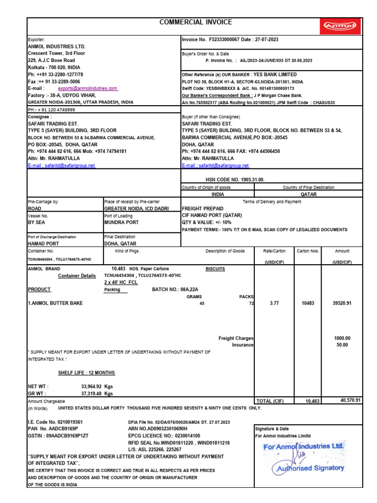 Invoice f52333000067 Safari Doha, Qatar | PDF | Foods | Food And Drink