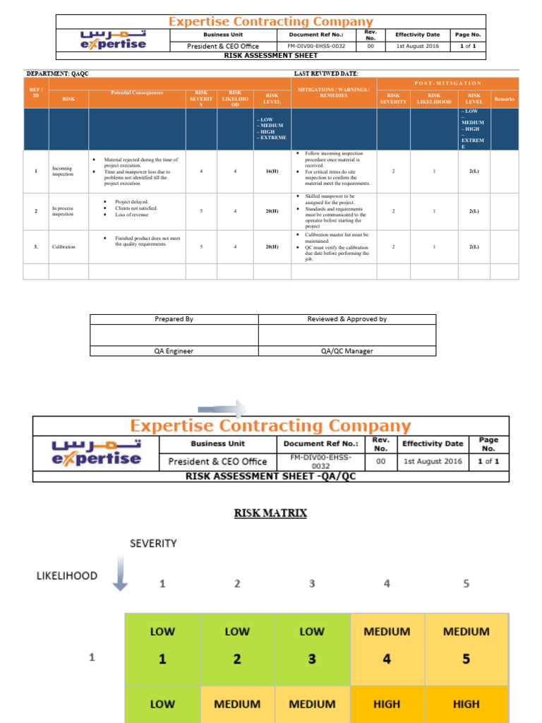 Risk Assessment | PDF | Risk | Quality Assurance