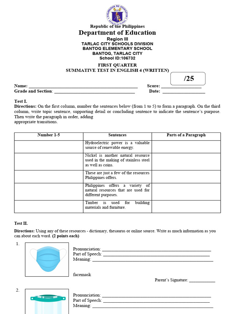 Grade 4 q1 Summative Test | PDF