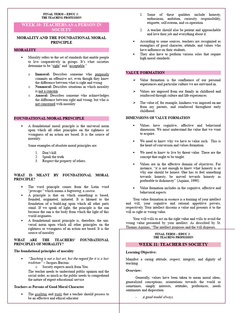 Educ 2 - Finals | PDF | Teachers | Morality