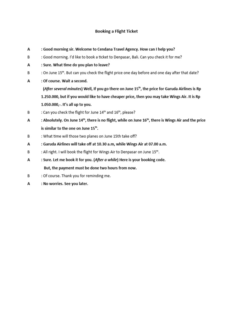 Flight Booking Conversation Example | PDF
