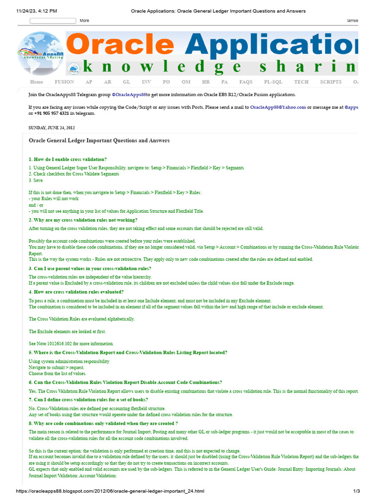 Oracle GL Cross Validation FAQs | PDF | Cross Validation (Statistics) | Faq