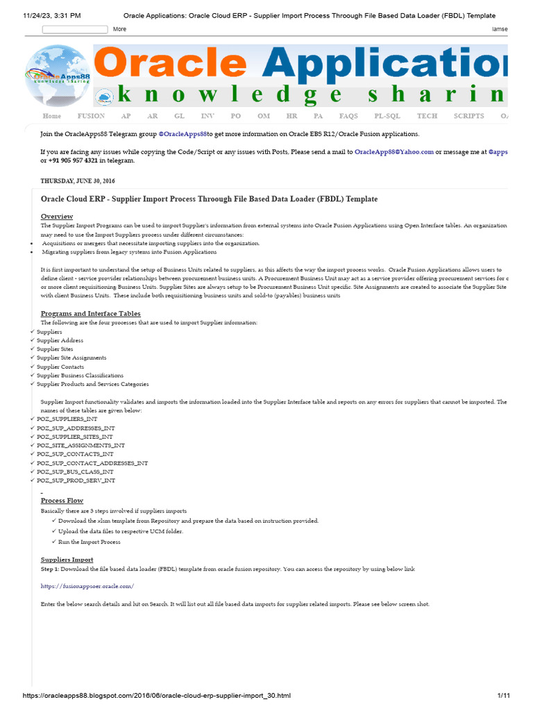 Supplier Import Process Throough File Based Data Loader (FBDL) Template ... Supplier Import Process Throough File Based Data Loader (FBDL) Template ...