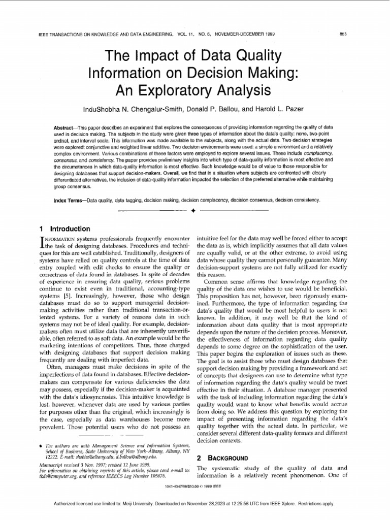 The Impact of Data Quality Information On Decision Making An Exploratory Analysis | PDF ...