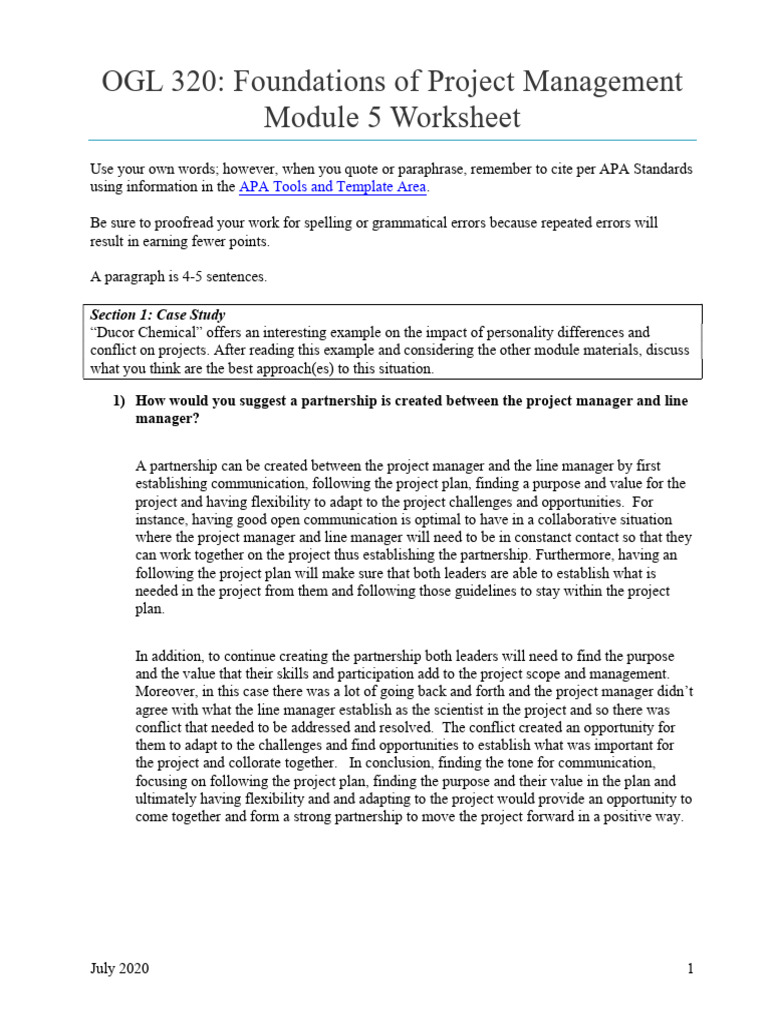 2 - Conflict Management Artifact Ogl 320 - Module 5 Worksheet - Jose ...