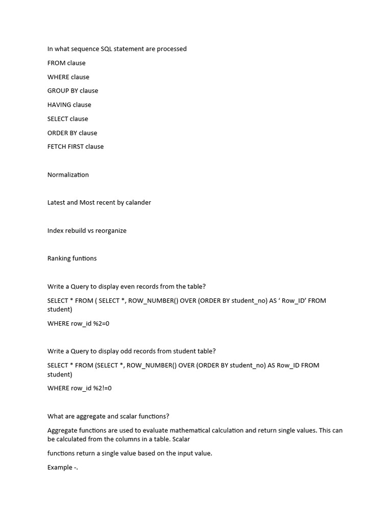 Sql Interview Pdf Database Index Microsoft Sql Server 