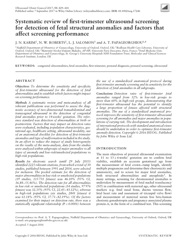 Systematic Review of Firsttrimester Ultrasound Screening For Detection ...