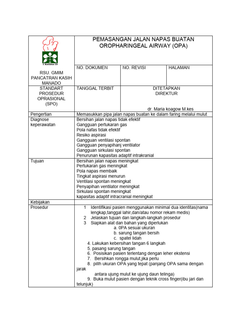Pemasangan Jalan Napas Buatan Oropharingeal Airway (Opa) | PDF