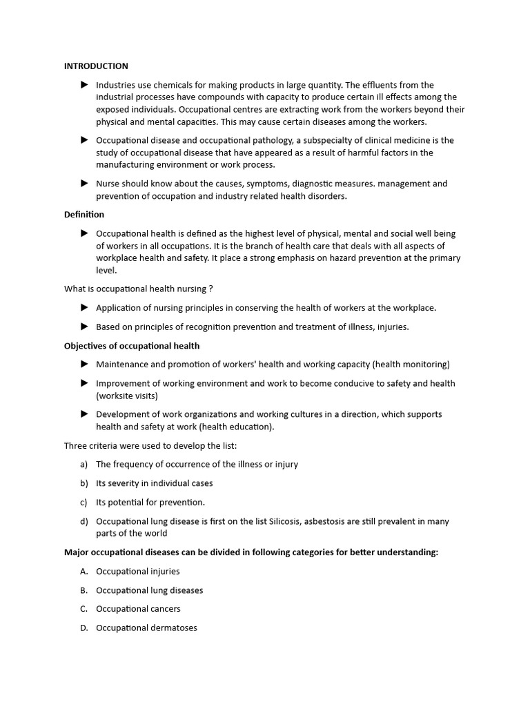 Nursing Management of Patients Occupational and Industrial Disorders ...