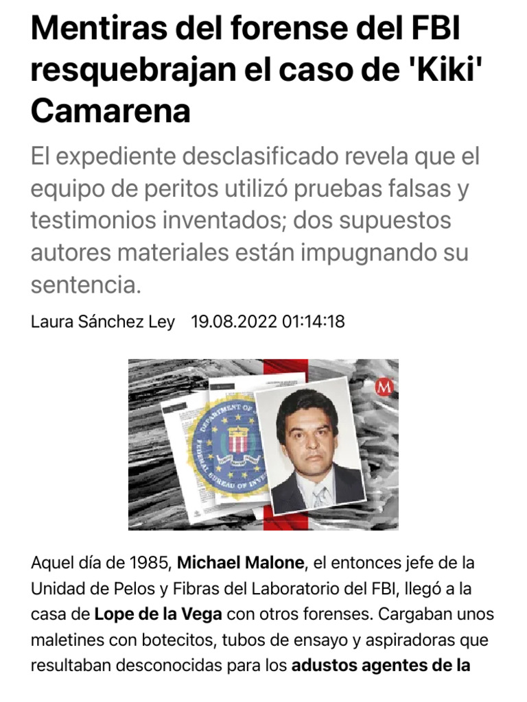 Mentiras Del Forense Del FBI Resquebrajan El Caso de Kiki Camarena - Grupo Milenio | PDF ...