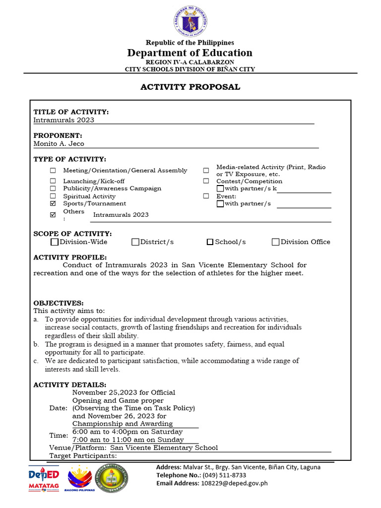 Intramurals 2023 Activity Proposal | PDF