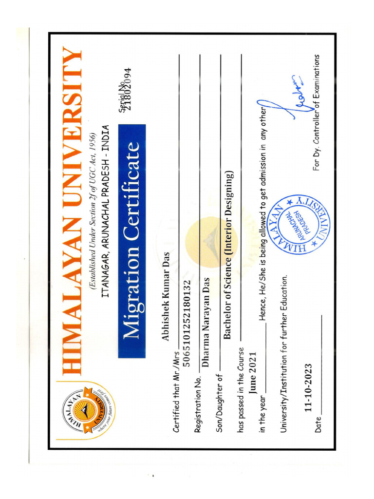 Abhishek Kumar Das - Migration & Provisional Certificate | PDF