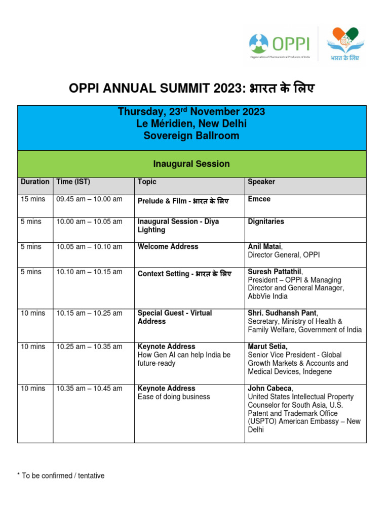 Agenda-OPPI Annual Summit 2023 | Download Free PDF | Health Care | Pharmaceutical Industry