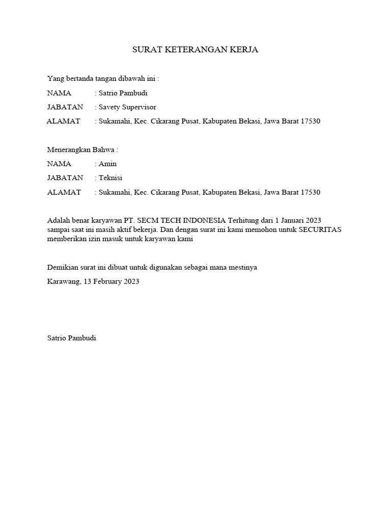 Surat Keterangan Kerja | PDF | Karier & Perkembangan | Bisnis