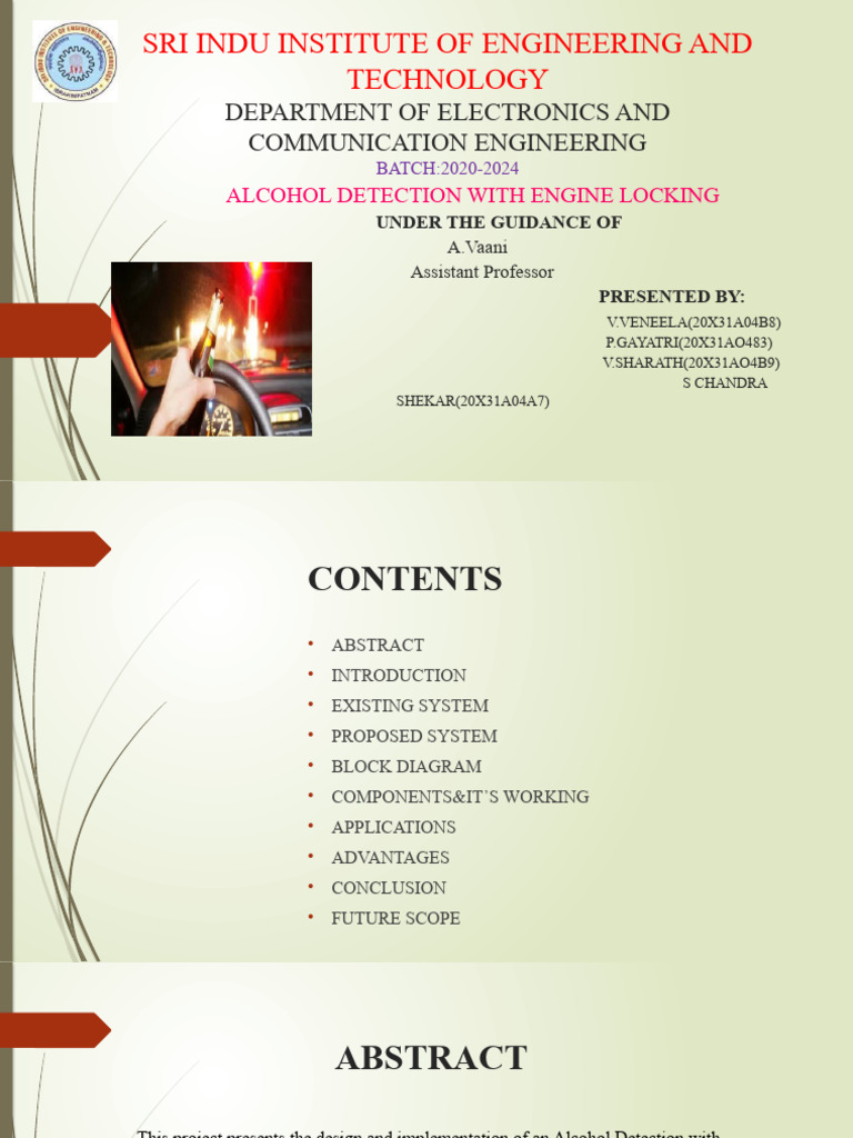 Alcohol Detection With Engine Locking (PPT) - 1 | PDF | Electric Motor ...