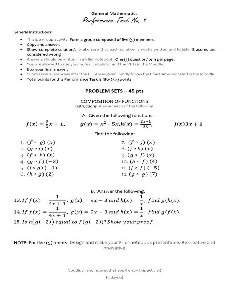 Performance Task 1 - Composition of Functions | PDF