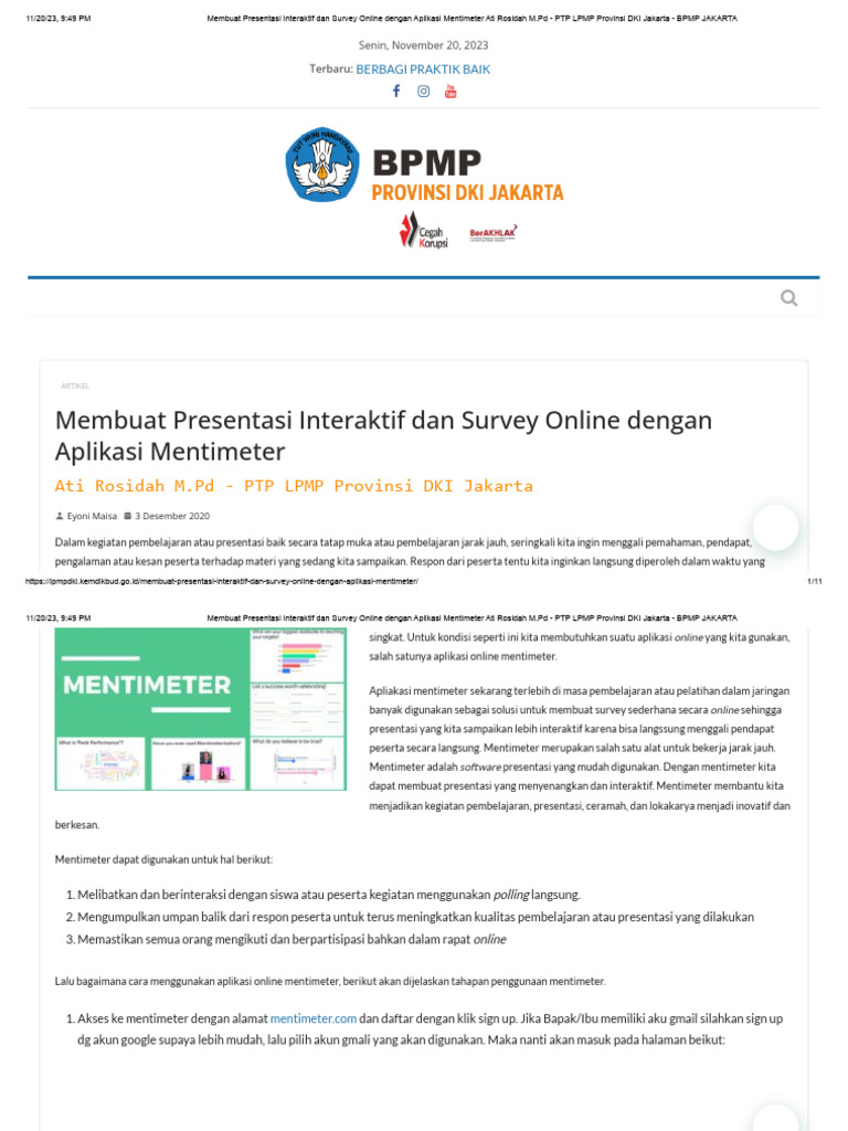 Membuat Presentasi Interaktif Dan Survey Online Dengan Aplikasi Mentimeter Ati Rosidah M.PD ...