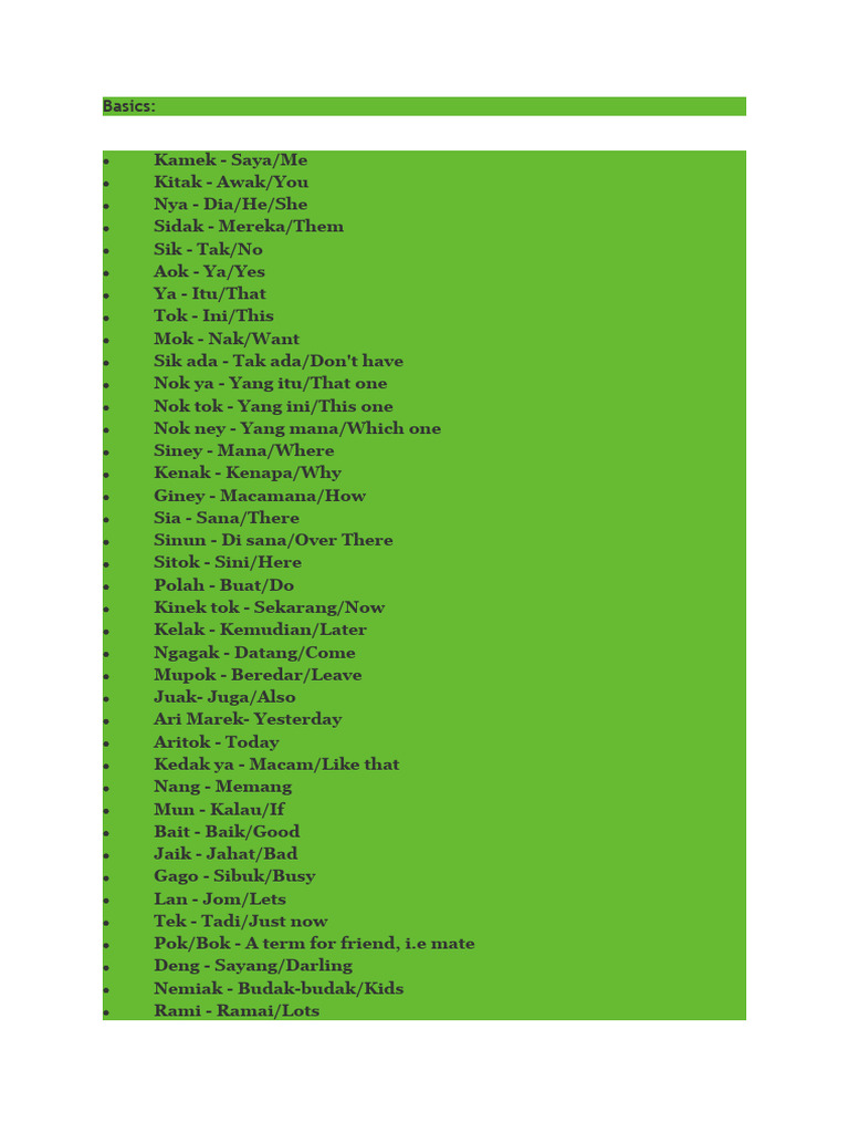 Panduan Dasar Bahasa Sarawak | PDF | Memasak, Makanan, & Anggur ...