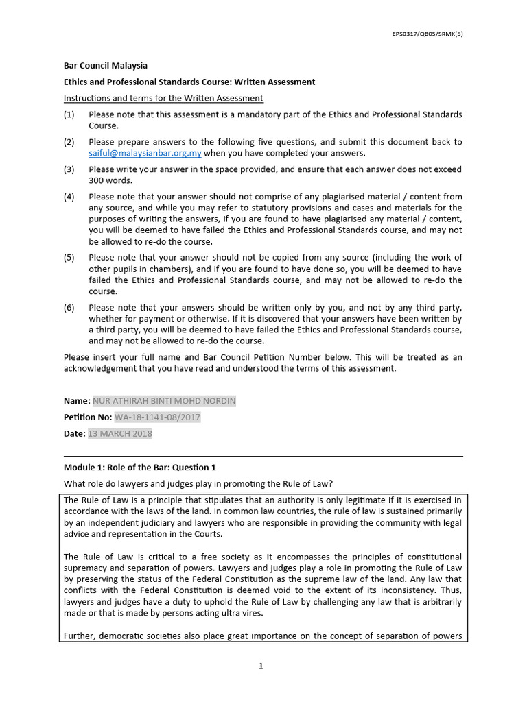Ethics Assessment for Bar Council Malaysia | PDF | Rule Of Law ...
