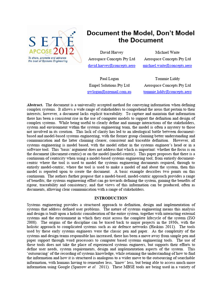 Document The Model, Don't Model The Document | PDF | Conceptual Model | Systems Engineering