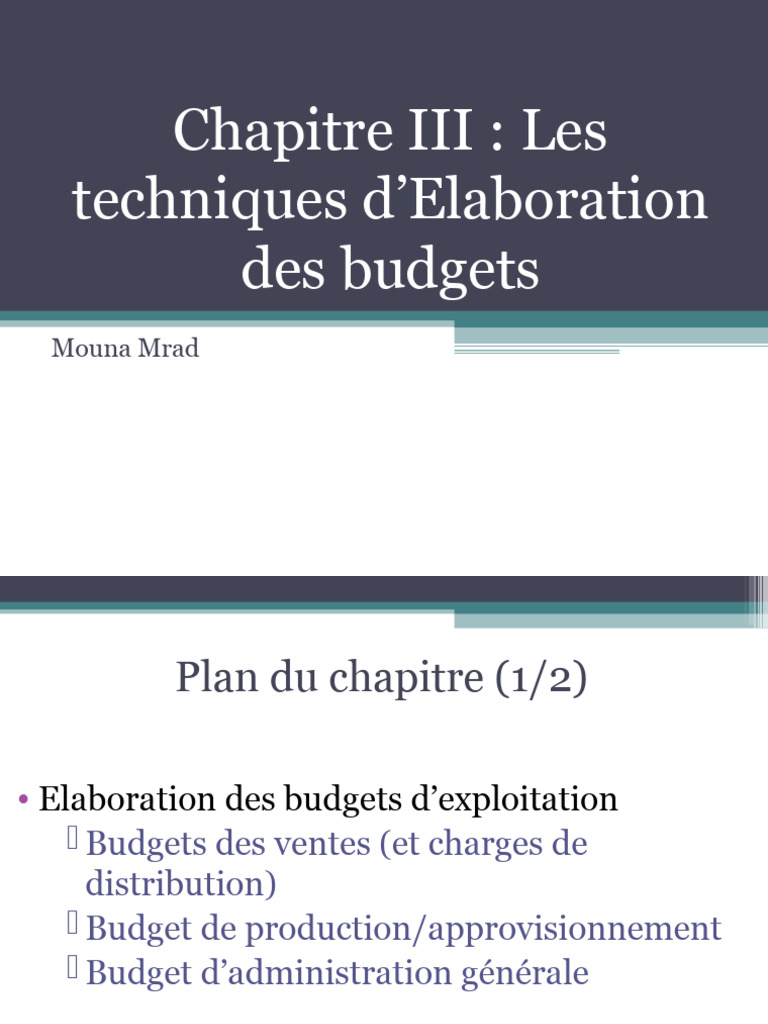 Chapitre 4 Les Techniques D Elaboration Des Budgets Pdf Budget