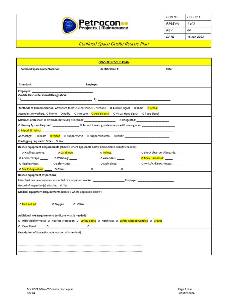 HSEP 07.1 Confined-Space-Rescue-Plan 2023 Rev 04 | PDF | Personal ...