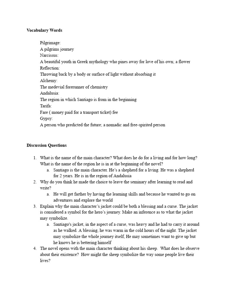 The Alchemist Question Work | PDF | Destiny | Alchemy