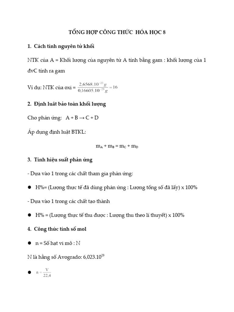 Cong Thuc Hoa Hoc 8 | PDF