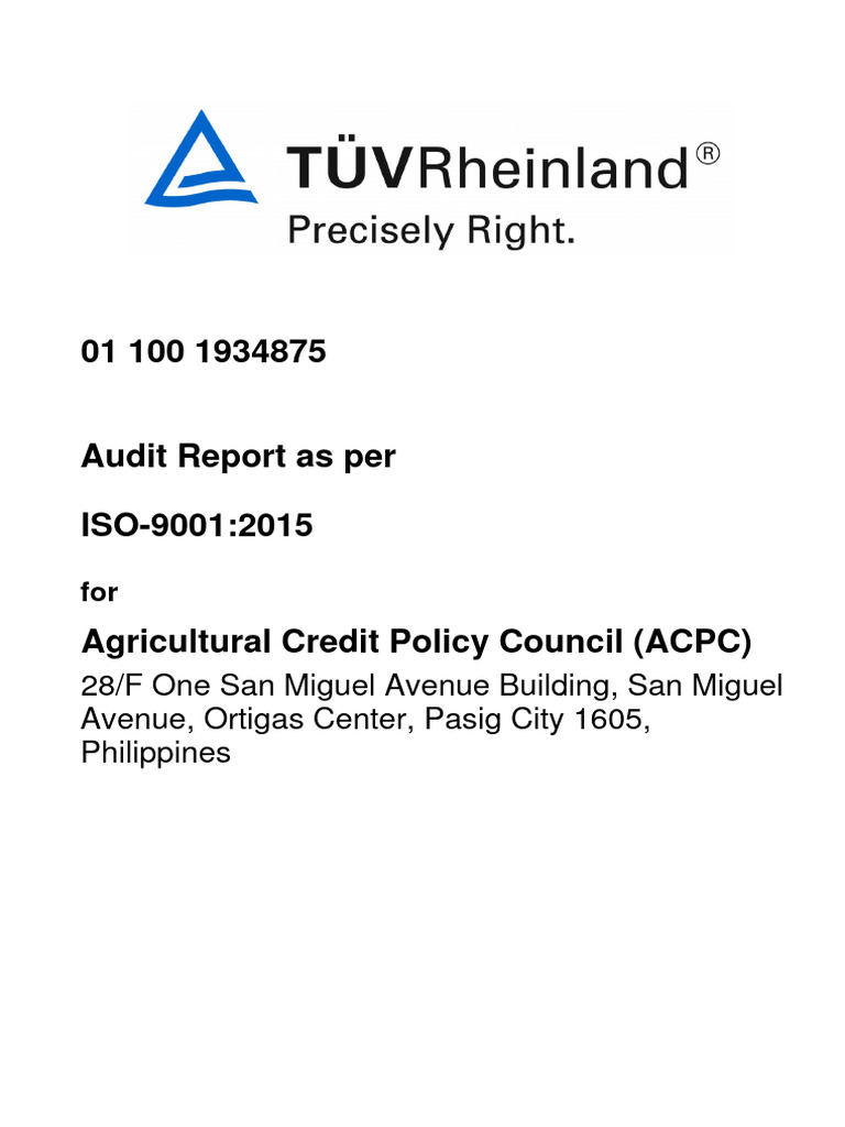 Audit Report For ACPC QMS FA1 2020 | Download Free PDF | Iso 9000 | Audit