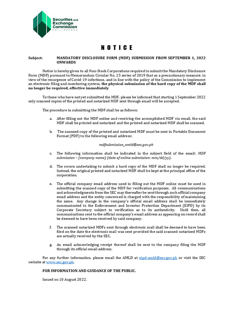 SEC Mandatory Disclosure Form Update | PDF | U.S. Securities And ...