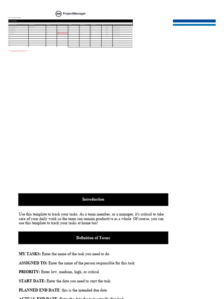Task Tracking Template for Projects | PDF