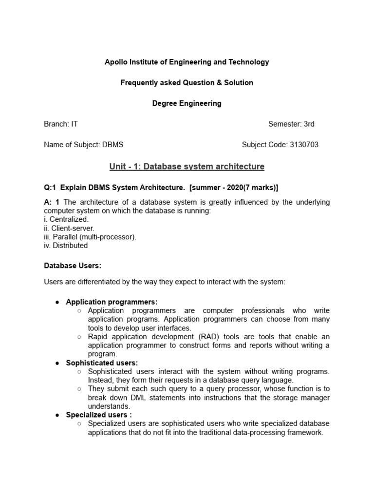 DBMS 3rd IT FAQ | PDF | Databases | Relational Database