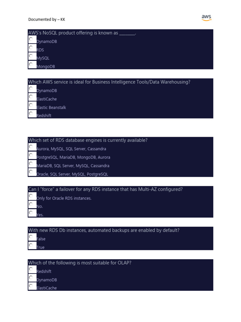 AWS DB Quiz | PDF | Computing | Computer Architecture