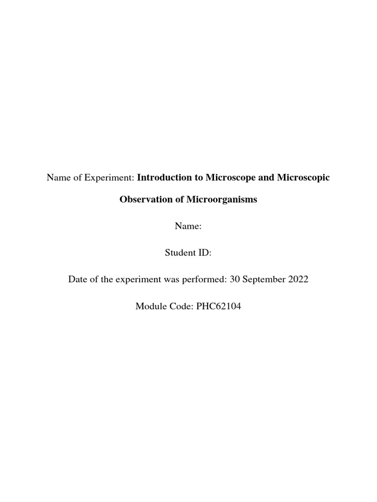 PLS PRACTICAL REPORT Introduction To Microscope and Microscopic ...
