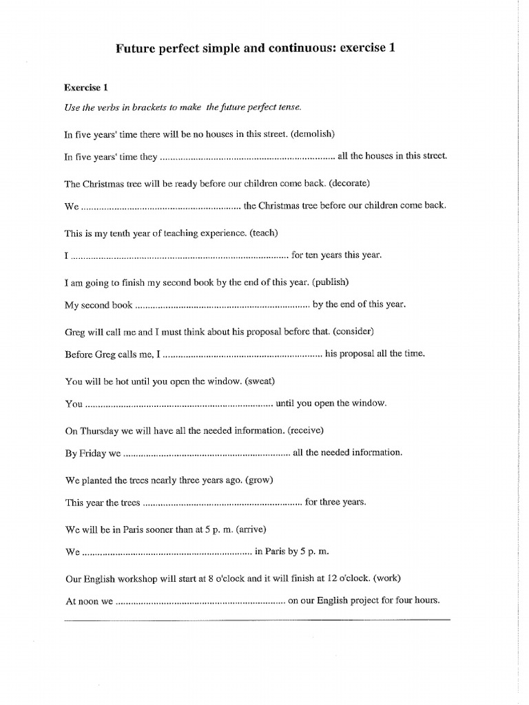 Future-Perfect-Simple-Continuous-Exercise-1 WA | PDF