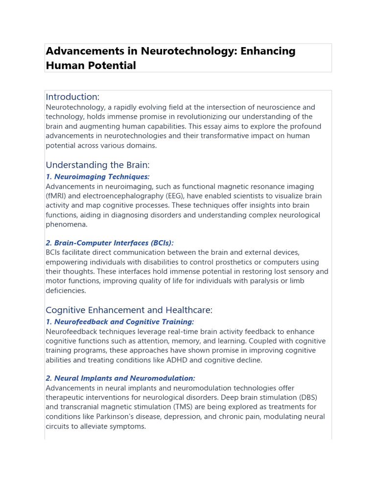 Advancements in Neurotechnology | PDF | Neuroscience | Cognitive Science