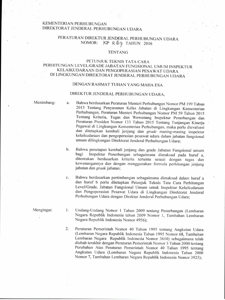 KP 267 Tahun 2016 Leveling Inspektur Penerbangan | PDF
