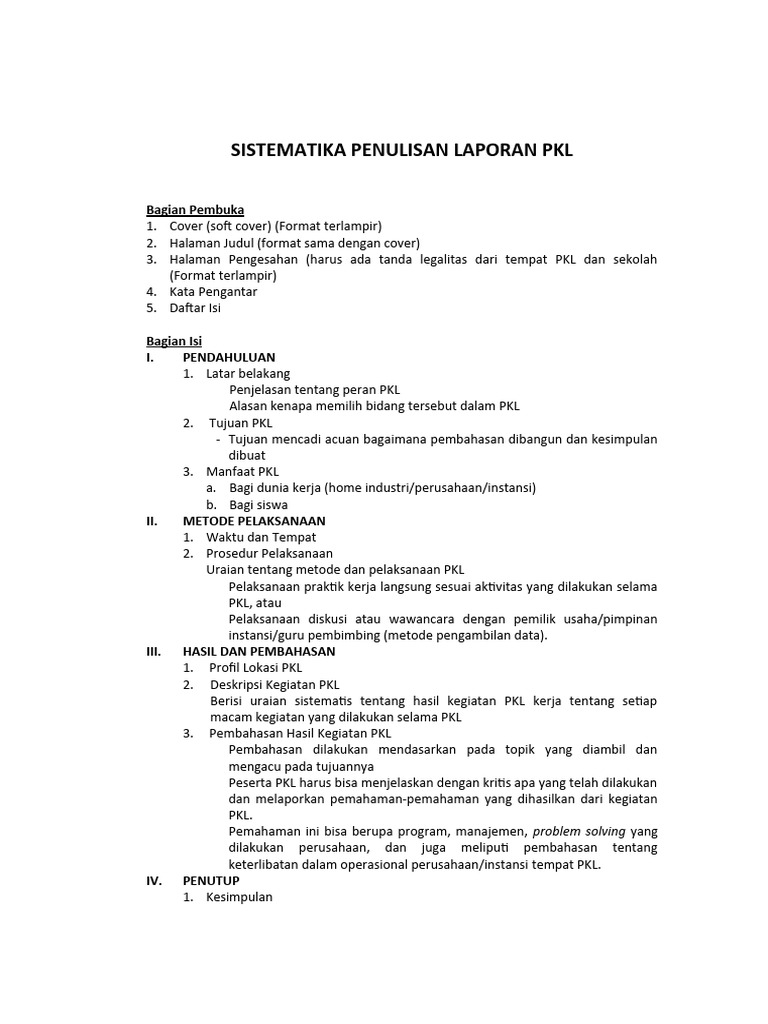 Sistematika Penulisan Laporan PKL Kelas Xiii-2023 | PDF | Karier & Perkembangan | Bisnis