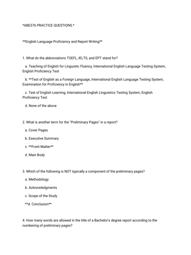 REVISED REVISED ABE 376 PRACTICE QUESTIONS - Doc' | PDF