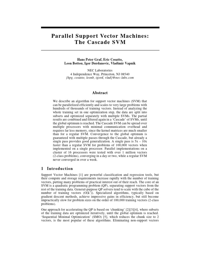 NIPS 2004 Parallel Support Vector Machines The Cascade SVM Paper | PDF | Support Vector Machine ...