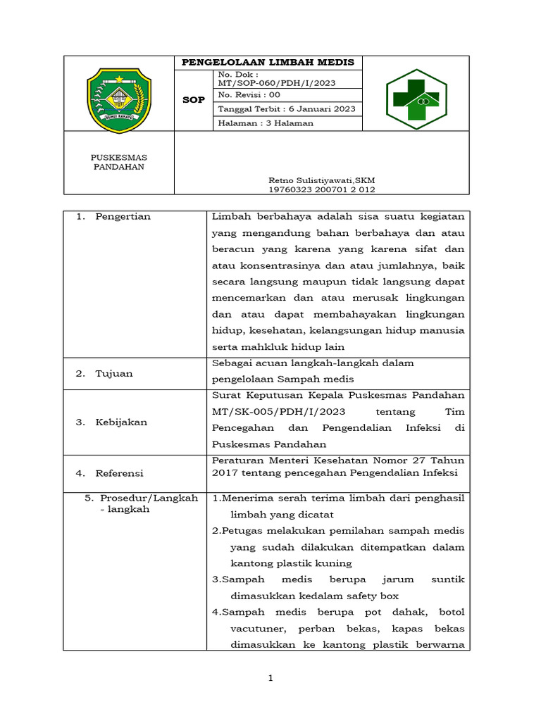 Sop Pengelolaan Limbah Medis | PDF | Kesehatan Holistik