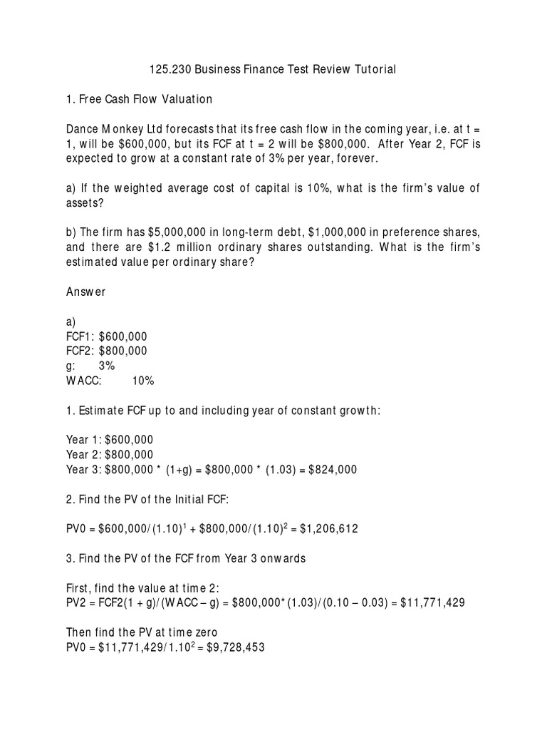 Business Finance Test Review Class - Questions Answers | Download Free ...