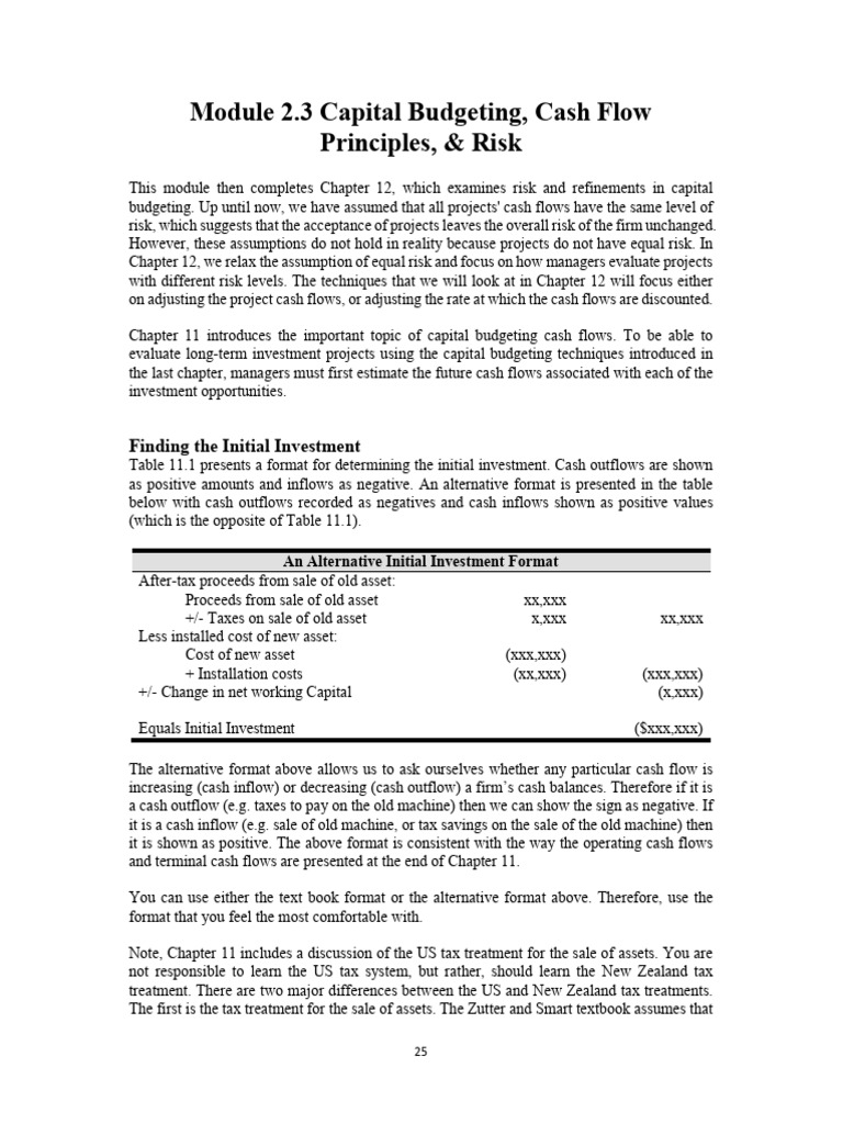 Module 2.3 Capital Budgeting, Cash Flow Principles, & Risk: Finding The ...