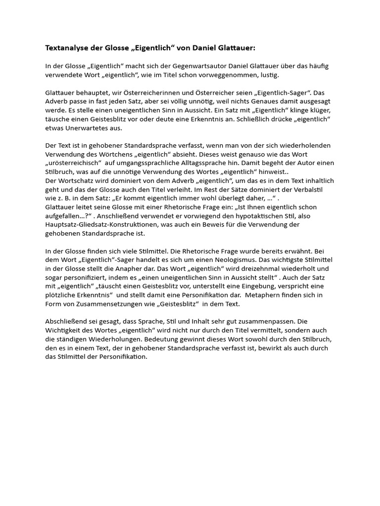 Textanalyse Der Glosse Eigentlich | PDF