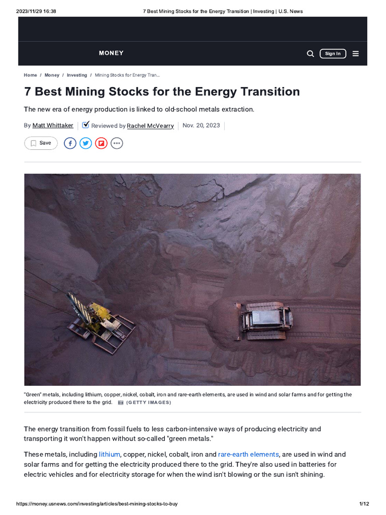 7 Best Mining Stocks For The Energy Transition - Investing - U.S | PDF