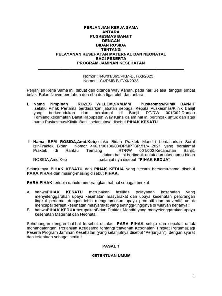 Format PKS Bidan Jejaring 2024 | PDF | Pengelolaan Keuangan & Uang