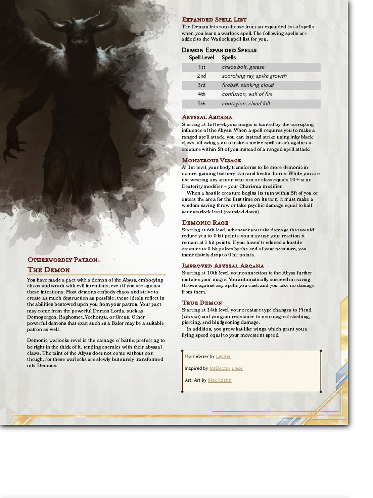 Warlock - The Demon - GM Binder | PDF | Dungeons & Dragons | Gary Gygax ...
